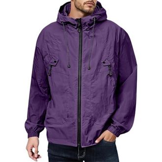 Generic V&ecirc;tements de protection solaire pour homme, sweat &agrave; capuche d&eacute;t&eacute; pour homme, chemise l&eacute;g&egrave;re &agrave; manches longues avec poches et cordon de serrage en plei