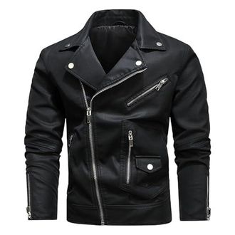 Generic Blouson de motard en cuir pour homme, blouson de moto en similicuir noir, taille M