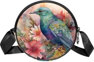 Generic Petit sac &agrave; bandouli&egrave;re circulaire pour femme, sac &agrave; bandouli&egrave;re aquarelle avec fermeture &eacute;clair, bretelles r&eacute;glables, sac &agrave; main rond d&eacute;contract&eacute; pou