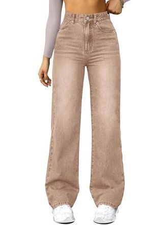 Onsoyours Jean Femmes Jeans Baggy D&eacute;contract&eacute;s &agrave; Taille Haute &Eacute;l&eacute;gants Pantalons Boyfriend &agrave; Jambes Larges B Kaki XL