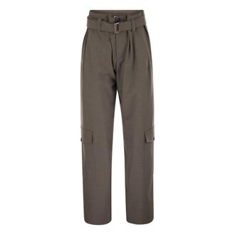 Brunello Cucinelli Pantalon utilitaire en laine Tropical Luxury - Femme - Pantalons - Brun - Taille: 40 FR