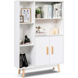 Costway Costway - B&uuml;cherschrank, B&uuml;cherregal mit T&uuml;ren und offenes F&auml;chern, Holz, 80 x 24 x 119 cm, wei&szlig;