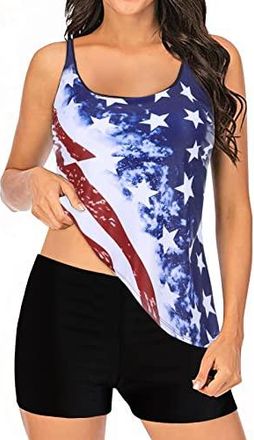 Generic Tankini pour femme - Maillot de bain 2 pi&egrave;ces push-up - Dos nu - Taille haute - Rembourr&eacute; - Pour la plage, blanc, XXL