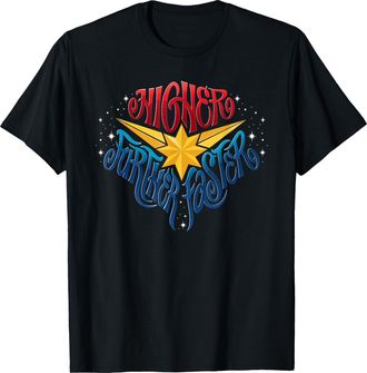 MARVEL Captain Marvel Higher Further Faster Star Symbol T-Shirt