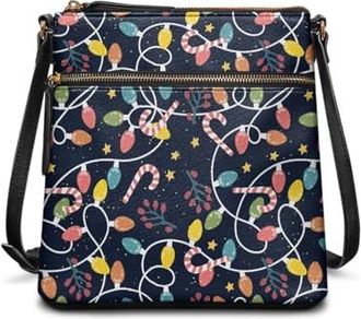 Coloranimal Sac &agrave; bandouli&egrave;re l&eacute;ger en cuir pour femme sur le th&egrave;me de No&euml;l pour t&eacute;l&eacute;phone portable, Lumi&egrave;re de No&euml;l color&eacute;e