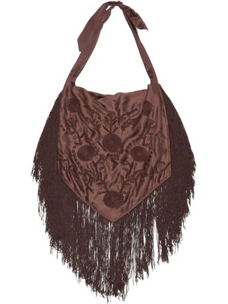 Bimba & Lola grand sac porté épaule brodé à franges - Marron