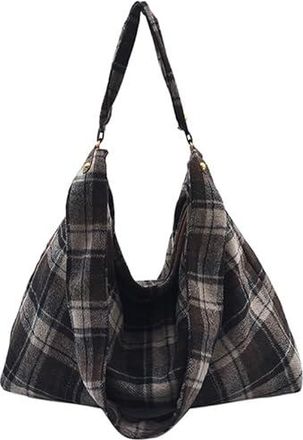 Generic Sac &agrave; bandouli&egrave;re en laine &agrave; carreaux pour femmes et filles, fourre-tout spacieux &agrave; rayures contrast&eacute;es pour usage quotidien