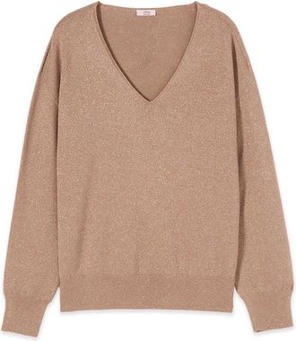 Oltre Femme, Pulls, Beige, Taille: 38/40 FR Pull d&eacute;collet&eacute; en V m&eacute;lange viscose