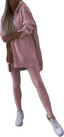 Generic Ensemble de surv&ecirc;tement pour femme - Grande taille - Tenue d&eacute;contract&eacute;e da&eacute;roport - Leggings de gym - Fente sur les c&ocirc;t&eacute;s - Confortable, rose, 5XL