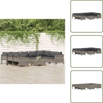 vidaXL 10-tlg. Garten-Lounge-Set mit Kissen Grau Poly Rattan - Gartenm&ouml;bel - Loungem&ouml;bel - Rattan M&ouml;bel - Outdoor M&ouml;bel - Garten Lounge Set