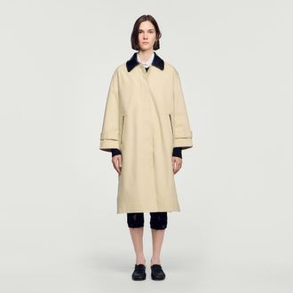 Sandro Manteau long col contrast&eacute; cuir
