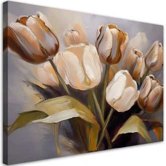 Feeby Leinwand Bilder - Beige Tulpenstrau&szlig; - Vlies 90x60 cm - Deko Wohnzimmer - Wandbilder Schlafzimmer - Deko Aesthetic - Wand Deko - Leinwand Gro&szlig; - Deko 