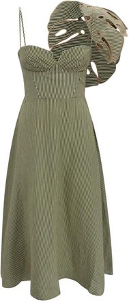 Farm Rio Farm Rio, Femme, Robes, Vert, Taille: 36 FR Striped Midi Dress With Corset Bodice