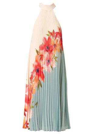 Adrianna Papell Sommerkleid Floral Pleated Chiffon Dress Auff&auml;lliges, mit Blumenmustern verziertes Trapez-Midikleid