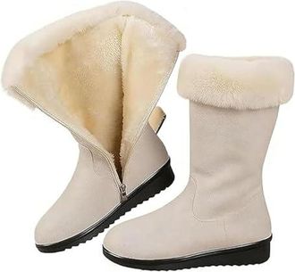 Generic Bottes de neige douces et chaudes avec doublure en fourrure pour femme, bottes de neige d&eacute;contract&eacute;es antid&eacute;rapantes mi-mollet avec fermeture &eacute;clair l
