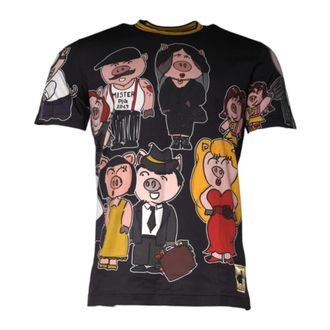 Dolce & Gabbana Schwarzes Baumwoll-Crew-Neck-T-Shirt - - Tops - Herren - Mehrfarbig - L