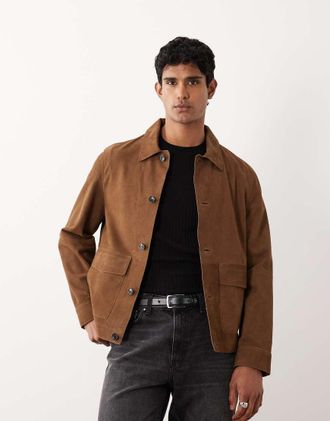Mango Veste boutonn&eacute;e 100 % cuir - Fauve-Marron