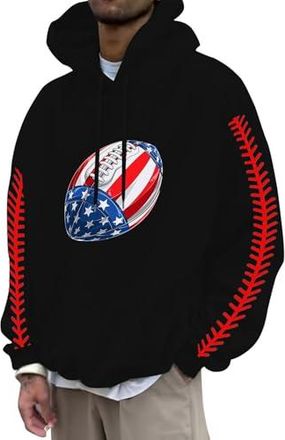 Generic Sweat à capuche en polaire confortable pour homme Imprimé rugby Automne et hiver Sweat à capuche décontracté pour la vie quotidienne Cadeaux de Noël, 