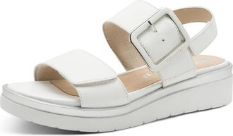 Tamaris Comfort Damen Sandalen flach aus Leder mit Schnalle, Wei&szlig; (White/Silver), 41 EU