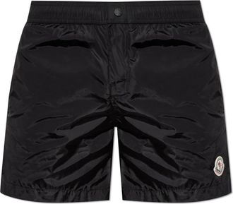 Moncler Homme, Maillots de bain, Noir, Taille: S Short de bain &agrave; &eacute;cusson logo