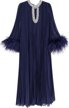Self Portrait Femme, Robes, Bleu, Taille: 42 FR Robe Midi en Mousseline et Plumes