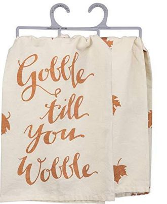 Primitives By Kathy Hand-Lettered Fall-Inspired Metallic Geschirrtuch, Baumwolle, Gobble Til You Wobble, 28 x 28-Inch