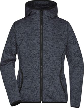 James & Nicholson Damen Strick Kapuzenjacke - Taillierte Kapuzenjacke in melierter Strickoptik | Farbe: dark-melange/black | Gr&ouml;sse: XL