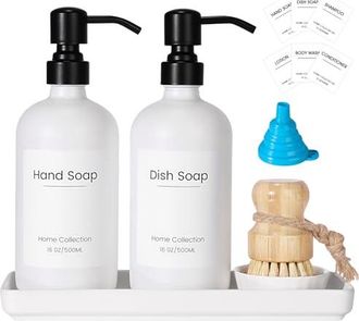 Shanna Ensemble De Distributeurs De Savon en Verre Modernes : 17oz pour Salle De Bain, avec Pompe en Acier Inoxydable, Flacons &Eacute;pais en Verre pour Savon,pour