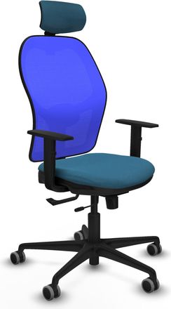 Piqueras y Crespo Ergonomischer Schreibtischstuhl mit 1D-Armen, h&ouml;henverstellbare Lendenwirbelst&uuml;tze und Kopfteil, h&ouml;henverstellbar und neigbar, Blau/Petrolgr&uuml;n