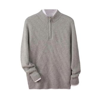 Generic Pull en laine solide à col montant avec fermeture éclair 1/4 pour homme, gris, XL