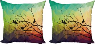 Abakuhaus Modern Dekokissen Kissenbezug 2er Pack, Abstrakt Vogel und Zweig, Modern Accent Doppelseitiger Digitaldruck, 45x45, Mehrfarbig Meeresgrün