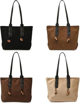 Generic Sac &agrave; bandouli&egrave;re en faux su&egrave;de, sac &agrave; main Vintage, fourre-tout de capacit&eacute;, porte-documents (noir)