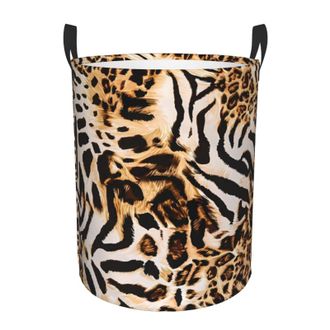 Generic Gestreifter Leopardenprint Korb W&auml;sche Rund W&auml;schekorb Mit Henkel W&auml;schebeh&auml;lter F&uuml;r Kuscheltier W&auml;schesack Kleidung