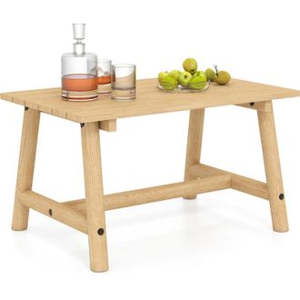 Costway Costway - Table Basse dExt&eacute;rieur en Bois Massif avec Plateau &agrave; Lattes, Table Rectangulaire pour Jardin, Pelouse, 90 x 55 x 50 cm, Charge 125KG