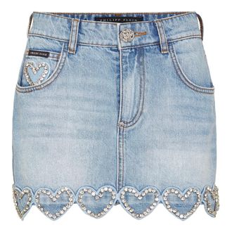 Philipp Plein Femme, Jupes, Bleu, Taille: 38 FR Mini Skirt Heart