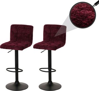 Mendler 2er-Set Barhocker HWC-G87, Tresenhocker Barstuhl, höhenverstellbar drehbar, Stoff Chenille (465g/m²) FSC - Bordeaux