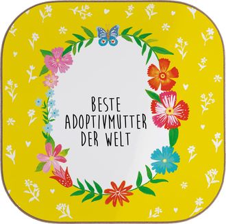 Mr. & Mrs. Panda Tischuntersetzer Adoptivmutter - Geschenk, Dankeschön, Untersetzer für Gläser, Glas, gläseruntersetzer, Mami, Mutter, Holzuntersetzer, Beste Mama
