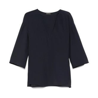Emporio Armani Femme, Blouses et Chemises, Bleu, Taille: 42 FR Haut Oxford Bleu avec Fentes Lat&eacute;rales