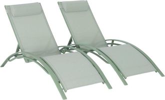 Sweeek Duo de bains de soleil aluminium vert de gris - Transats aluminium et textil&egrave;ne