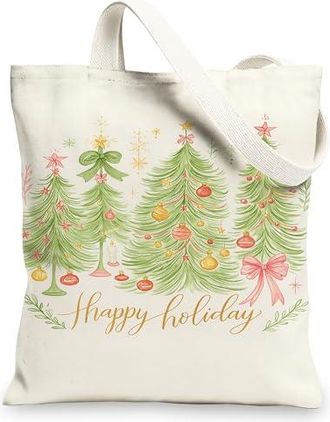 Generic Sacs fourre-tout en toile de vacances, motif darbre festif, sacs à provisions respectueux de lenvironnement, fantaisie, saisonnier, léger, lavable en 