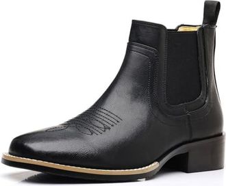 Generic Bottes De Cowboy pour Hommes À Bout Carré Bottines Western Chelsea pour Hommes Toutes Saisons À Enfiler pour Le Travail Et Les Loisirs,Noir,44.5 EU