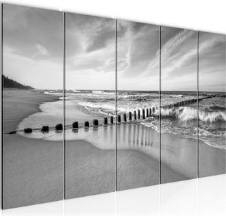 Runa Art Wandbild XXL Strand Meer Schlafzimmer Wohnzimmer 200 x 80 cm Schwarz Weiss 5 Teilig - Made in Germany - 025255c