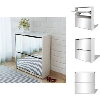 vidaXL Vidaxl - Schuhschrank mit 2 F&auml;chern Spiegel Wei&szlig; 63x17x67 cm - Spiegel Schrank - Schuhschrank - Garderobe - Flurm&ouml;bel - Wei&szlig;e Schr&auml;nke
