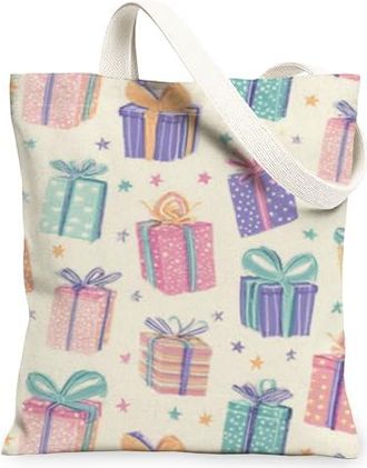 Generic Sacs fourre-tout en toile &agrave; motif fantaisie, cadeaux color&eacute;s, sacs d&eacute;picerie r&eacute;utilisables, l&eacute;gers et lavables, cr&egrave;me, 13x15 Inch