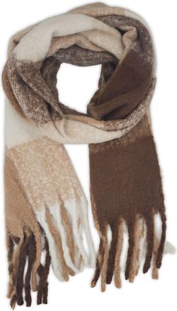 styleBREAKER Damen Webschal mit Karo Muster | Langer Schal mit dicken, langen Fransen | weicher Winter Strickschal warmes Material Stola, Farbe:Braun-Hellbraun-Cre