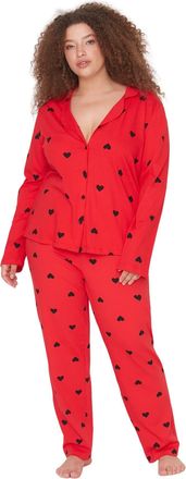Trendyol Cherry Heart Shirt Collar Knitted Pajamas Set Tbbaw23Ai00019