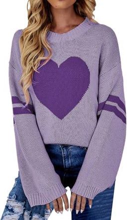 Generic Pull damour pour la Saint-Valentin - Grande taille - Haut &agrave; manches longues - Coupe ample - Doux et confortable - Imprim&eacute; coeur - Pull chaud pour femm