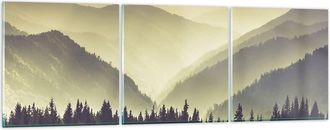Arttor Mehrteilige Bilder auf Glas Berge Wald Natur Glasbild 90x30cm Wandbilder Dekoration Wohnzimmer Schlafzimmer Küche Set 3 teilige Klein Wanddeko Bild im