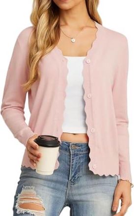 Generic Cardigan d&eacute;contract&eacute; pour femme, cardigan d&eacute;t&eacute; l&eacute;ger et court &agrave; col en V pour femme, rose, XXL