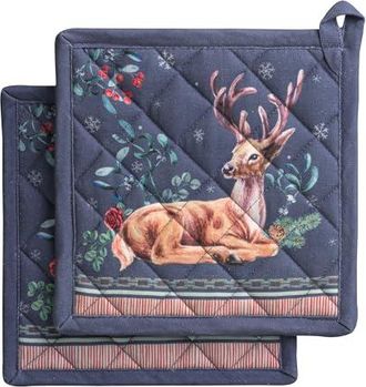 Maison d'Hermine Christmas Joy Lot de 2 maniques 100% Coton pour Barbecue, Cuisine, Four à Micro-Ondes, Grillades, Thanksgiving/Noël (20cm x 20cm)